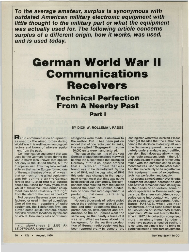German World War II Communications Receivers: Technical Perfection From ...