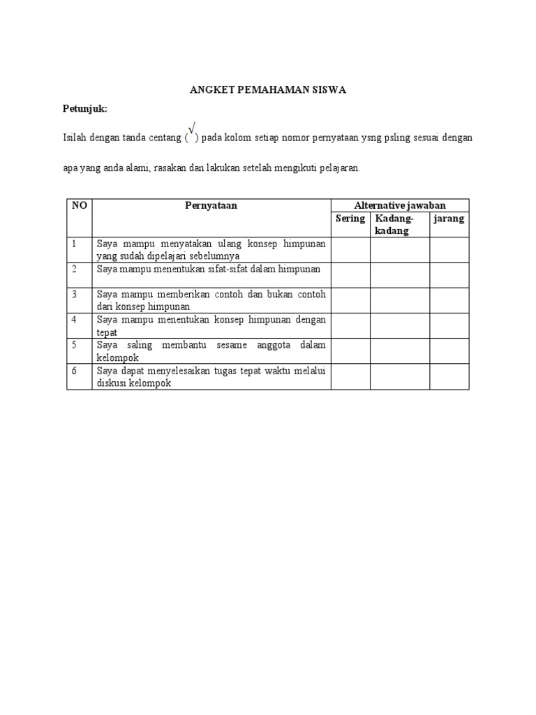 Angket Pemahaman Siswa | PDF