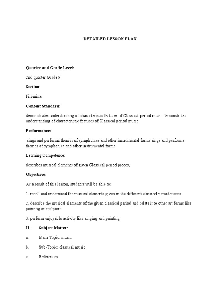 Detailed Lesson Plan Music | PDF | Concerto | Opera