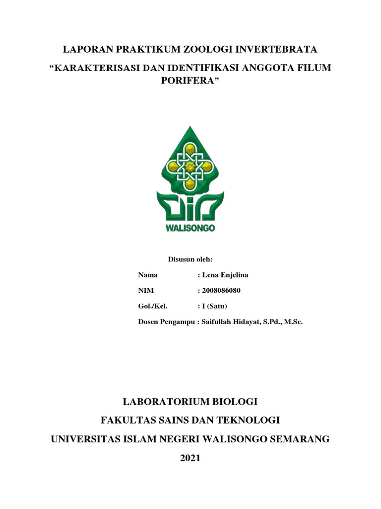 Bagi Laporan 3 (Porifera) - Lena Enjelina - 2008086080 | PDF