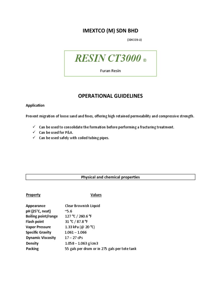 RESIN CT3000: Imextco (M) SDN BHD | PDF | Liquids | Polymers