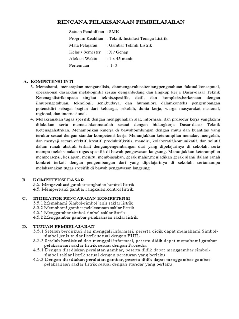 RPP-Gambar Teknik Listrik Sem Genap | PDF