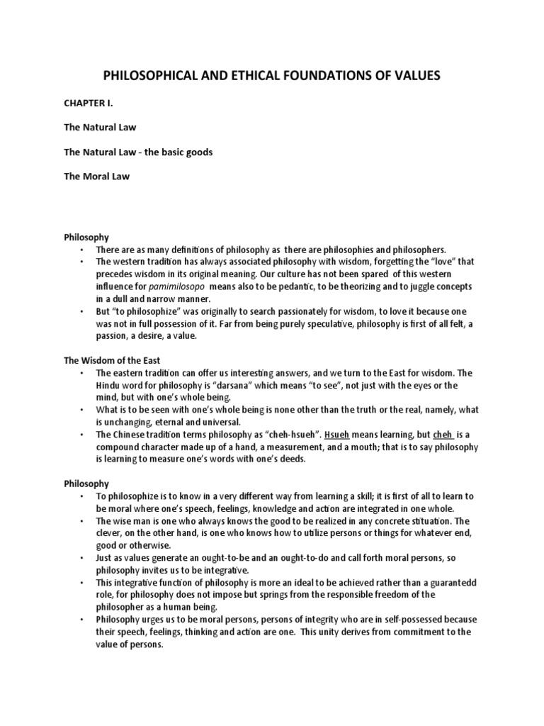 Philosophical and Ethical Foundations of Values: The Natural Law The Natural Law - The Basic ...