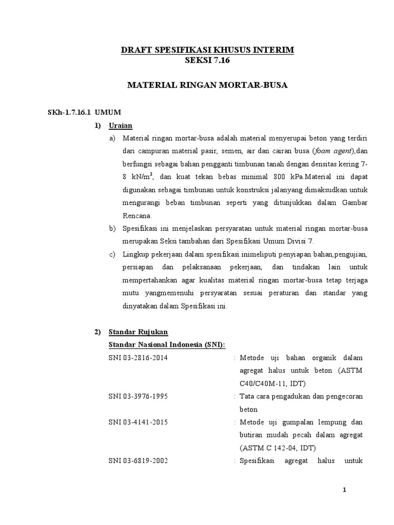 Spek Khusus Material Ringan Mortar Busa060117 | PDF
