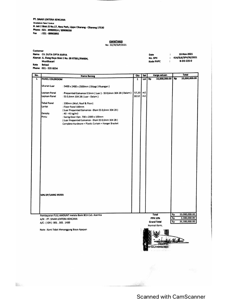 Proforma Invoice DP 50% B-DD-225-0 DCK | PDF
