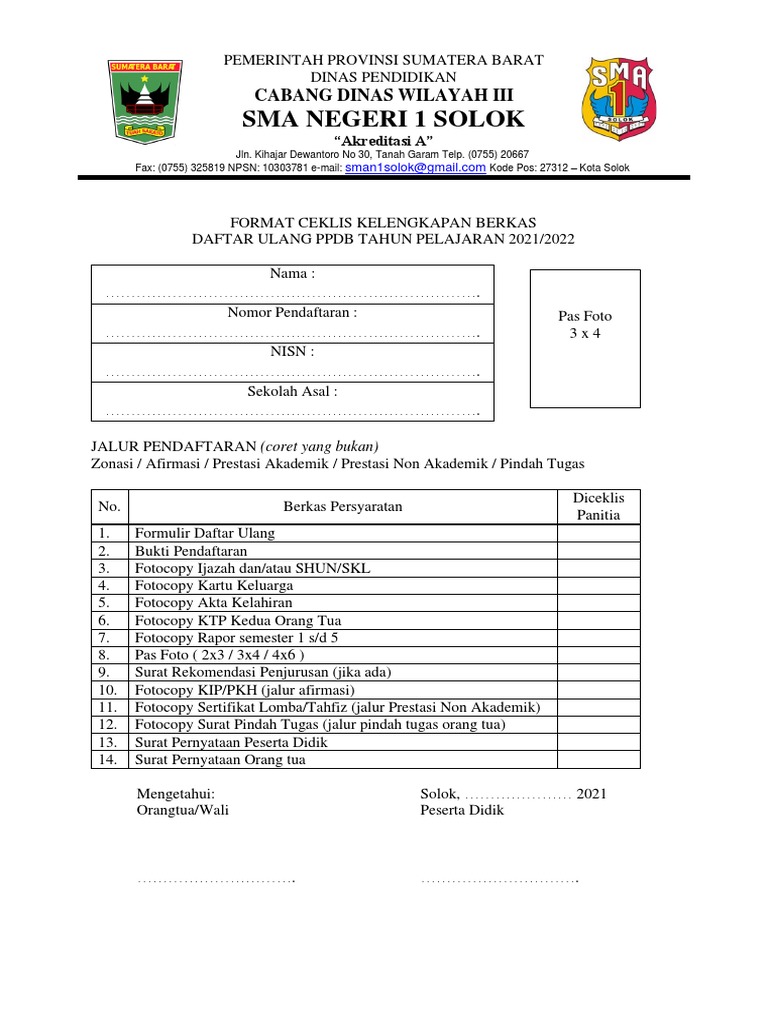 02 - Format Ceklis Kelengkapan Berkas | PDF