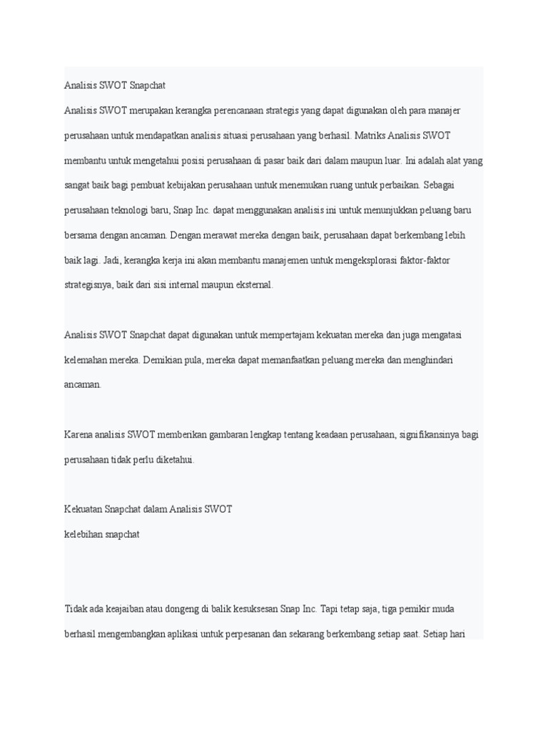 Analisis SWOT Snapchat | PDF