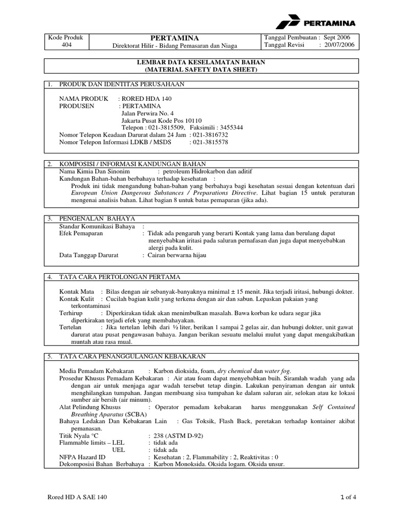 Msds-Rored Hda 140 | PDF