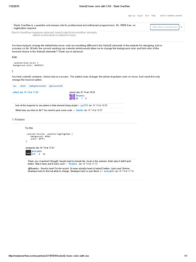 Select2 Hover Color With CSS - Stack Overflow | PDF | Web Development | Computer Engineering