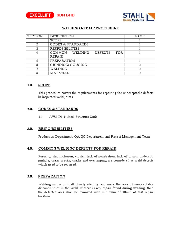 Welding Repair Procedure Overview | PDF | Welding | Construction