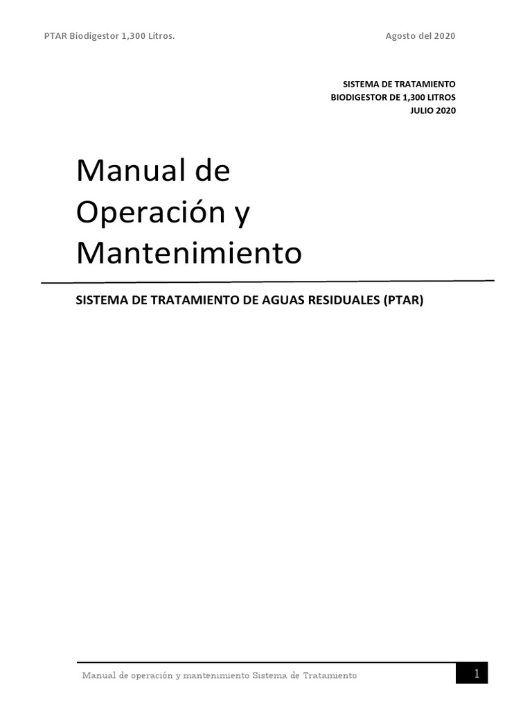 Manual de Operacion y Mantenimiento PTAR | PDF | Aguas residuales | Agua