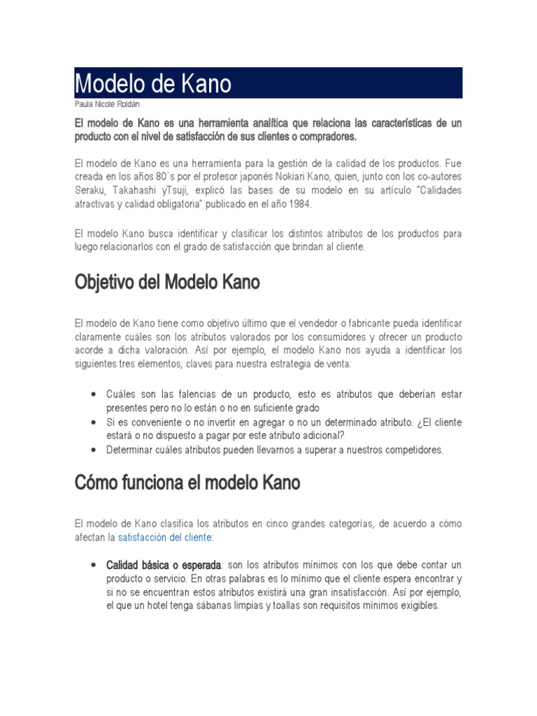 Modelo Kano | PDF | La satisfacción del cliente | Procesos de negocio