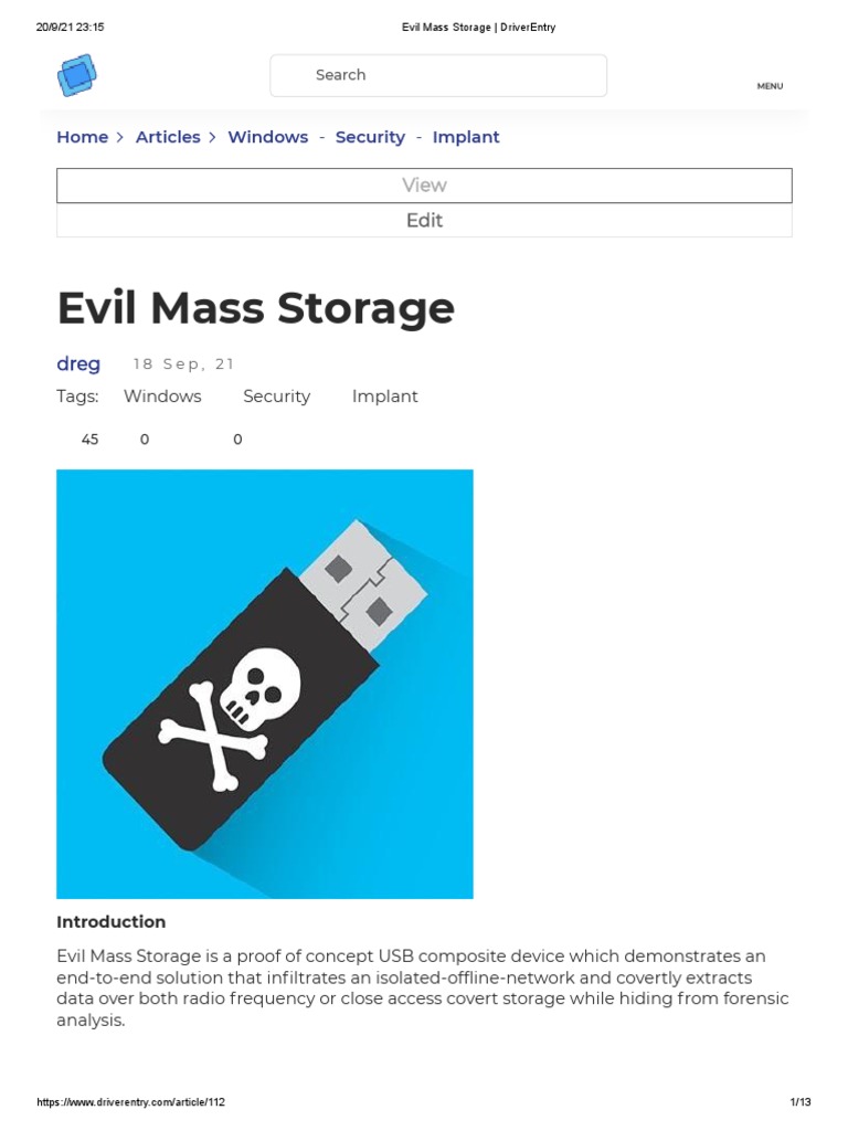 Evil Mass Storage - DriverEntry - Article by Daniel Brooks | PDF | Arm ...