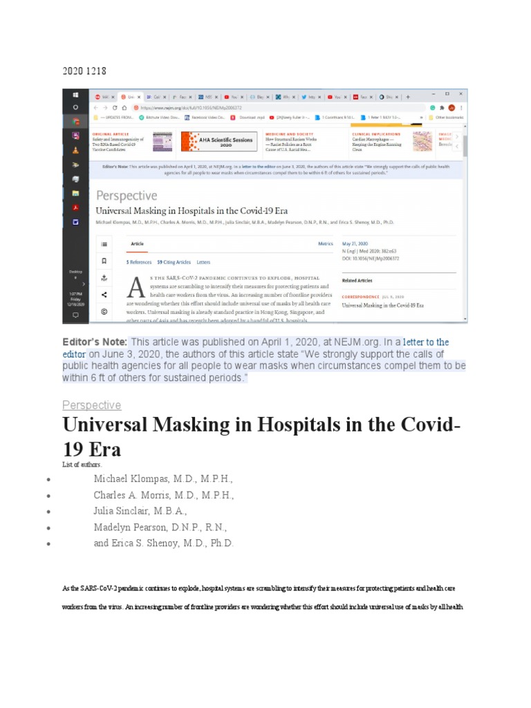 Universal Masking in Healthcare Settings | PDF | Transmission (Medicine ...