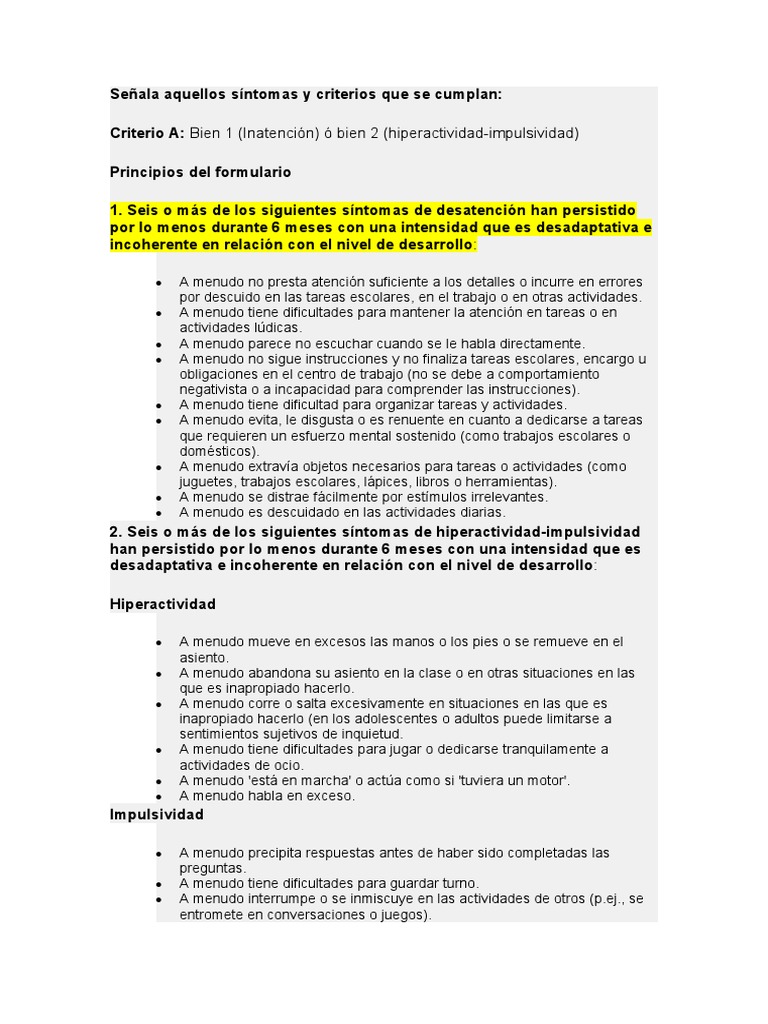 Test TDAH | PDF | Desorden hiperactivo y deficit de atencion | Ciencias ...