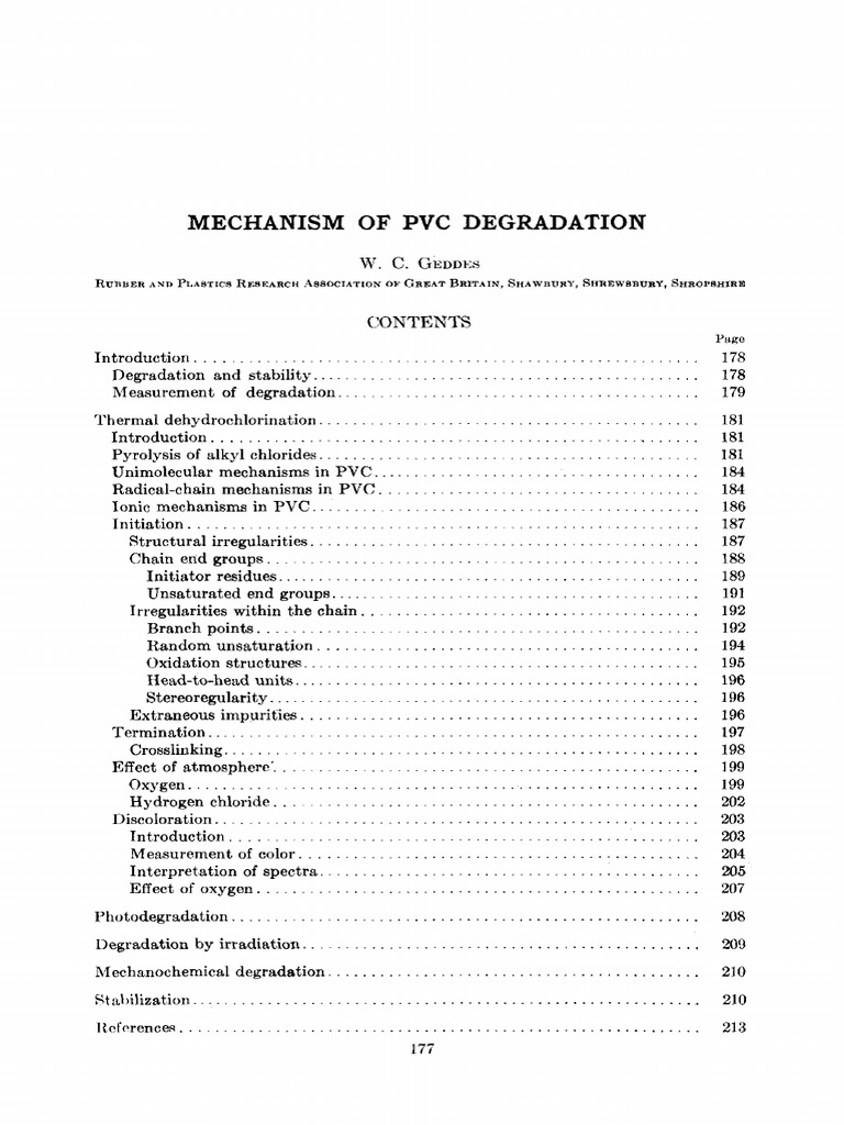 PVC Degradation Mechanism by Geddes (1967) | PDF