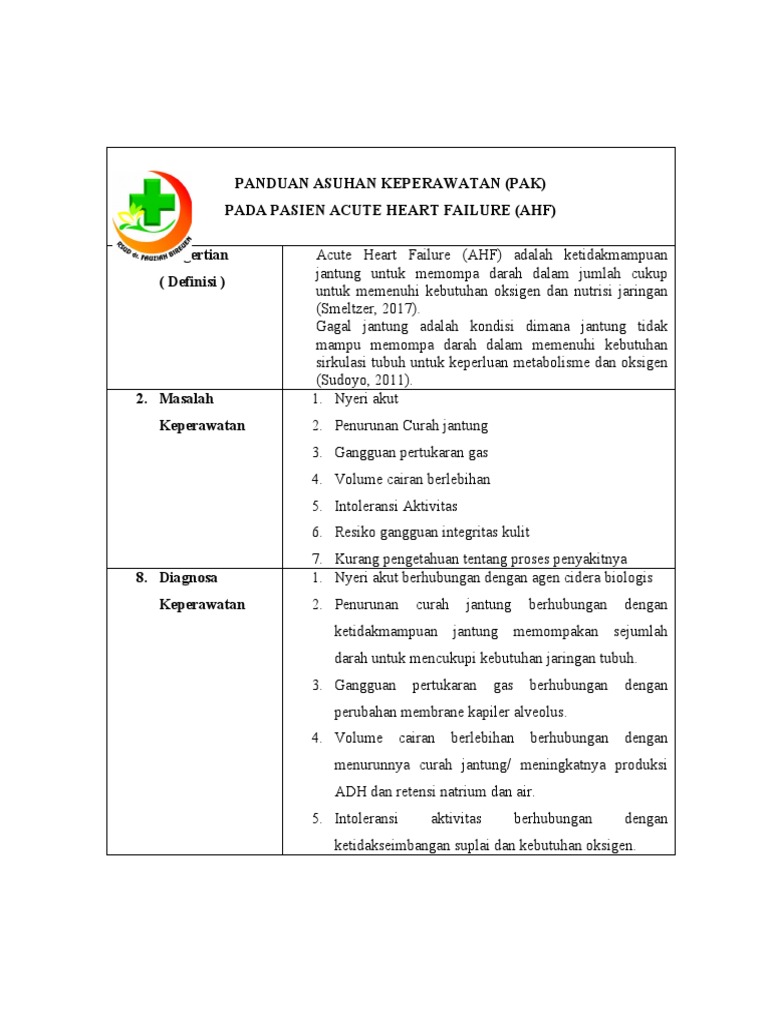 Panduan Asuhan Keperawatan Ahf | PDF