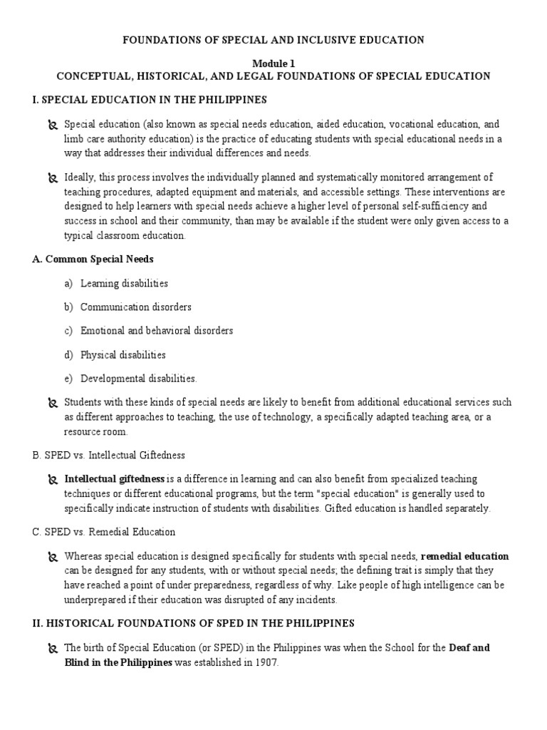 Foundations of Special and Inclusive Education Handouts 1 | PDF ...