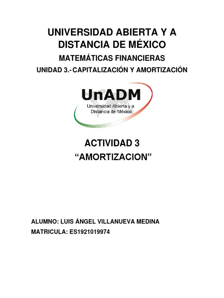 Act. 3 Unidad 3 Corregida | PDF | Amortización (Negocio) | Interés