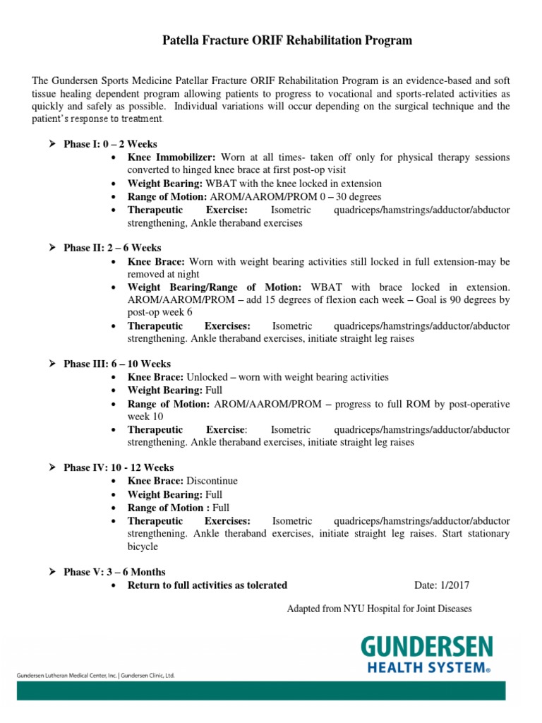 Sports Medicine Protocol Patella Fracture ORIF | PDF | Knee ...
