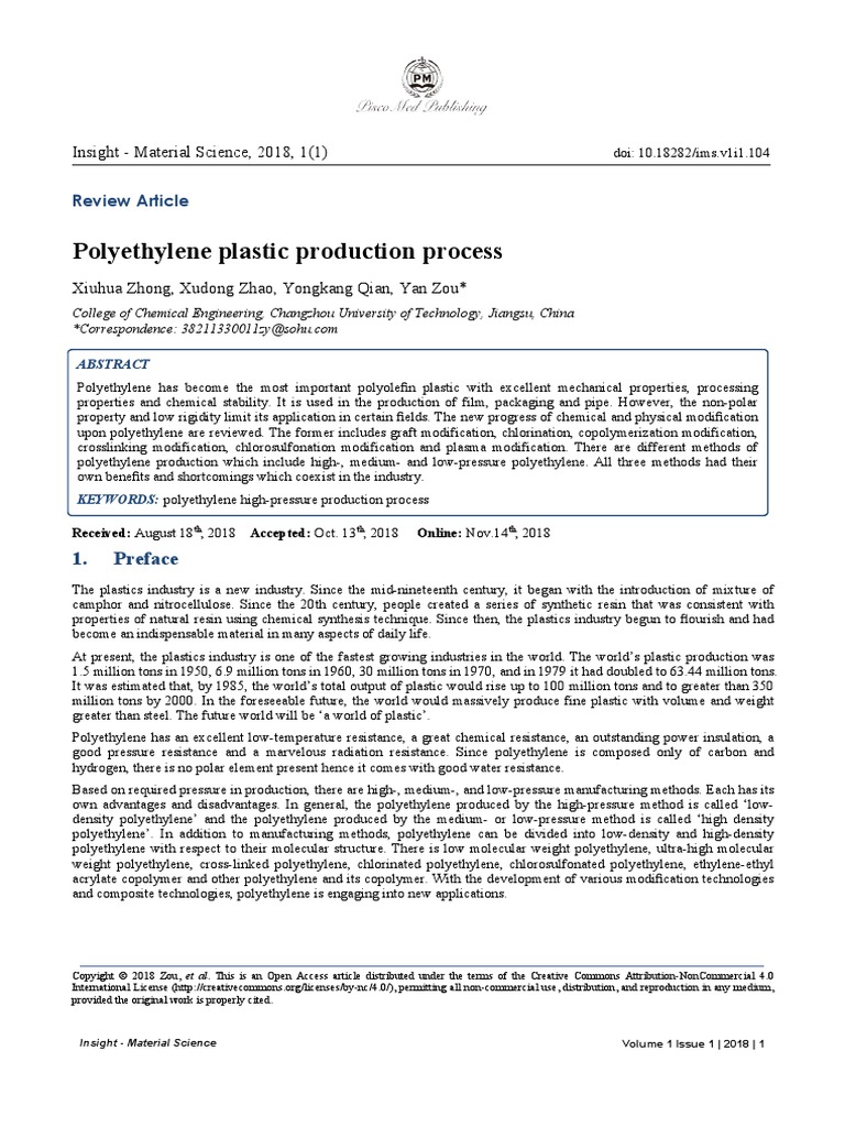 Polyethylene Plastic Production Process | PDF | Polyethylene | Polymers