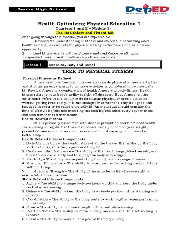 Activity Sheet For Physical Education 1 | PDF | Physical Fitness | Foods