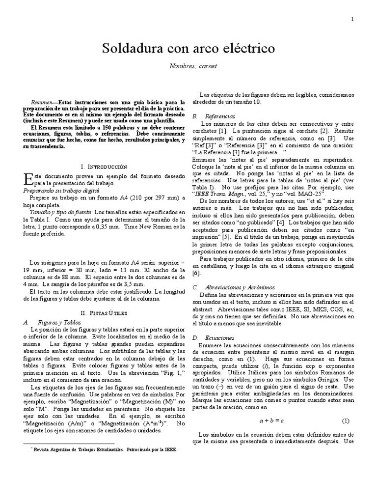 Formato IEEE para Informe de Soldadura | PDF | Ecuaciones | Notación