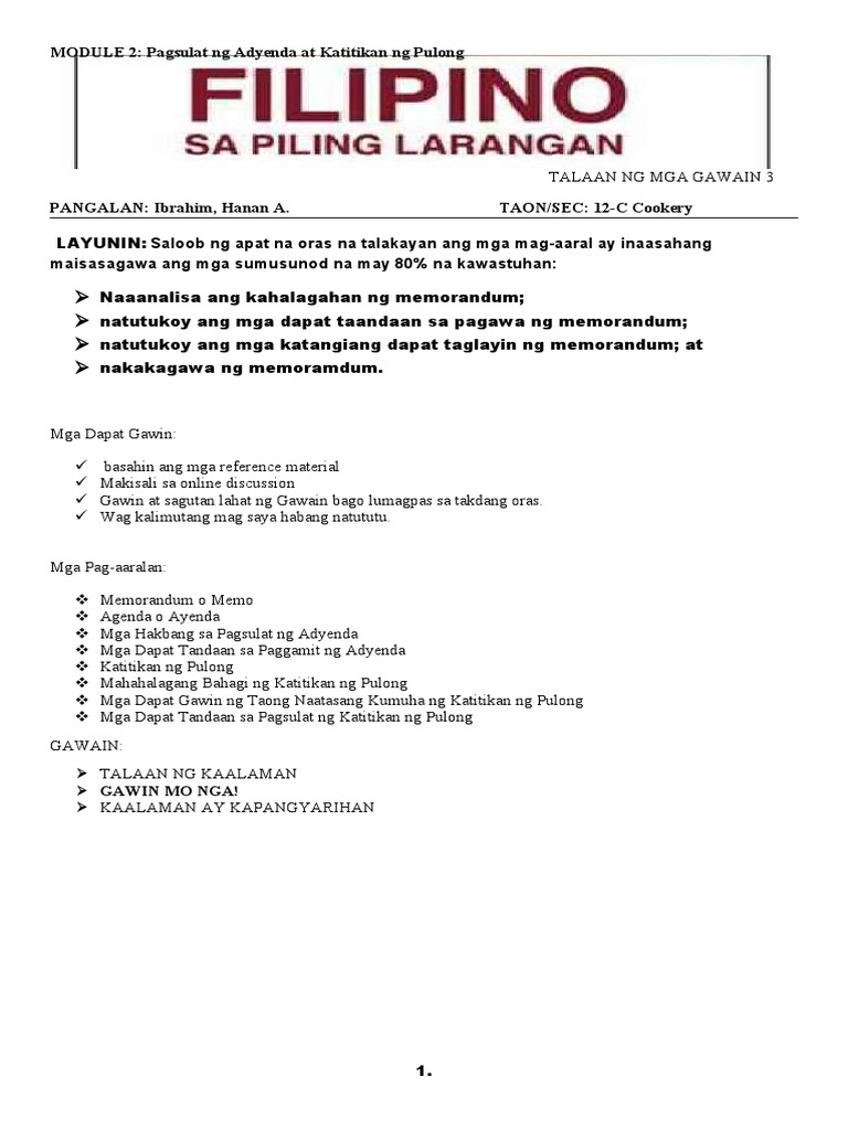 FPL Module 3 Activity Sheet Final | PDF