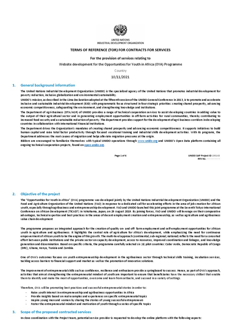 Terms of Reference for OYA Website Development | PDF | Websites | World ...