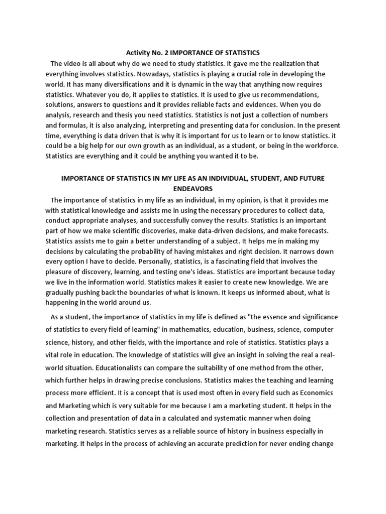 Activity No.2 IMPORTANCE OF STATISTICS | PDF | Statistics | Marketing