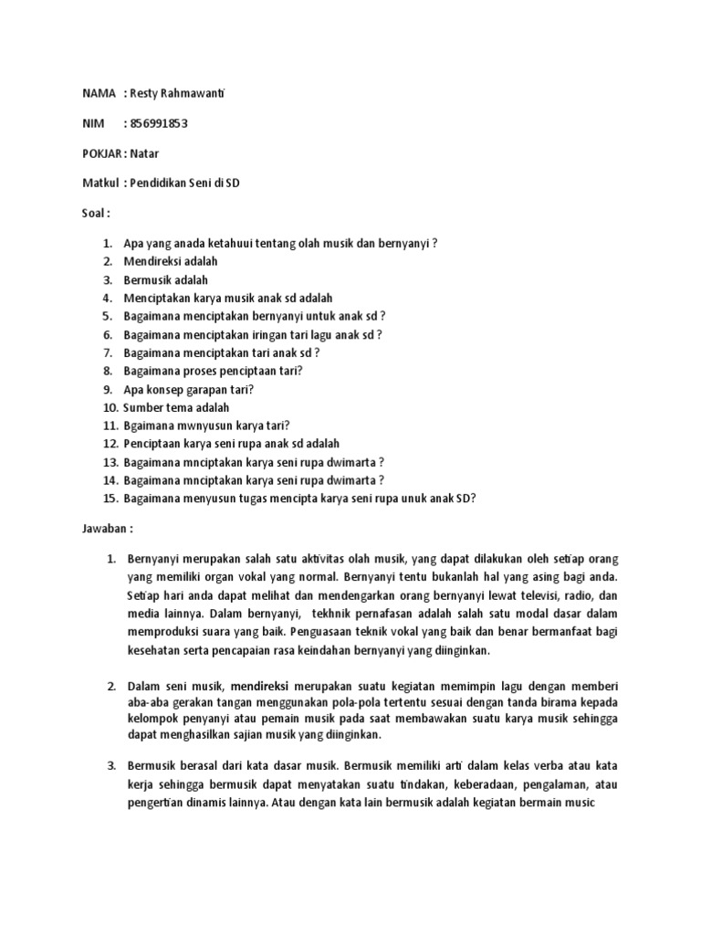 Kuis 2 Seni Resty | PDF | Seni & Disiplin Bahasa