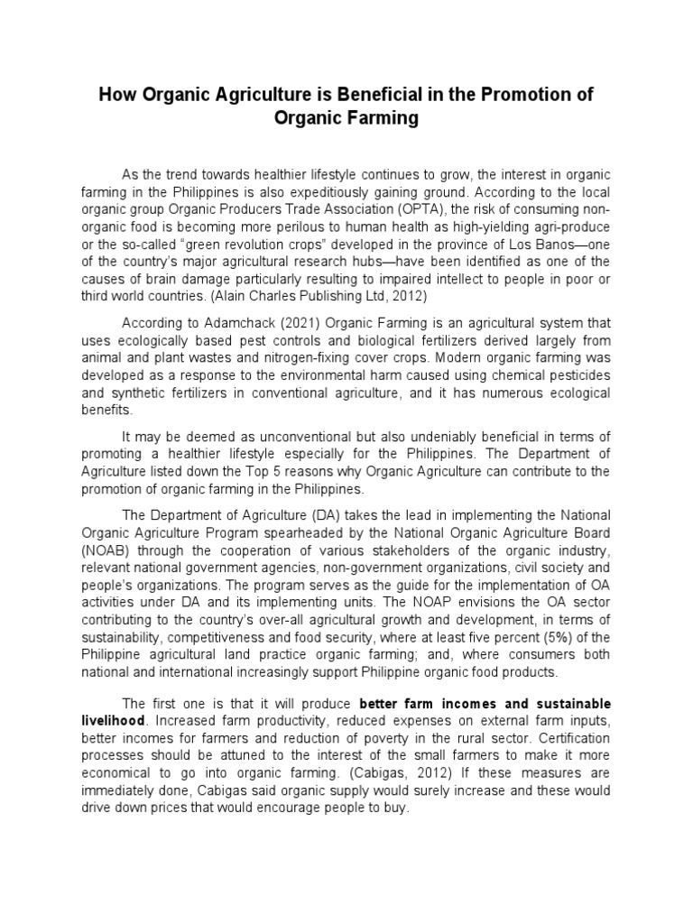 Concept Paper On Organic Agriculture | PDF | Organic Farming | Agriculture