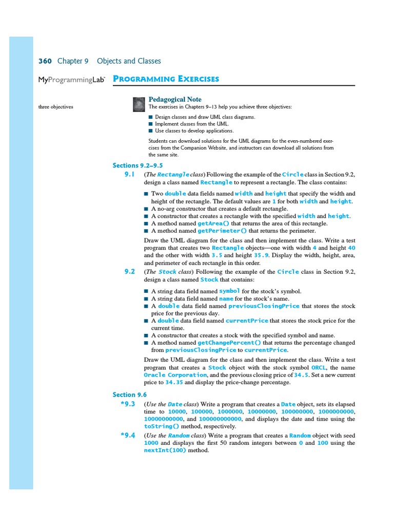 360 Chapter 9 Objects and Classes: Rogramming Xercises | PDF | Method (Computer Programming ...