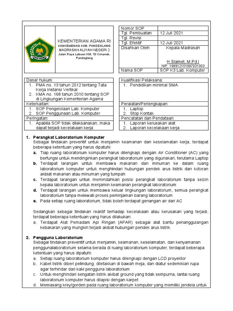 7.1.1 SOP K3 Lab. Komputer | PDF