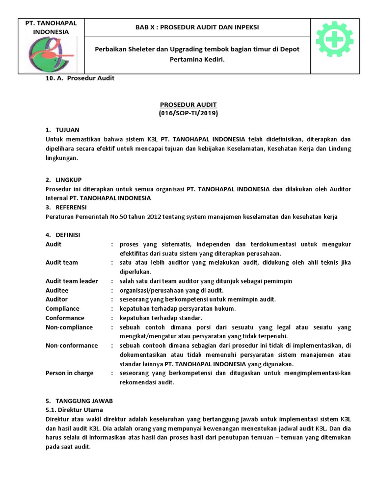 Prosedur Audit dan Inspeksi K3L | PDF | Teknologi & Rekayasa