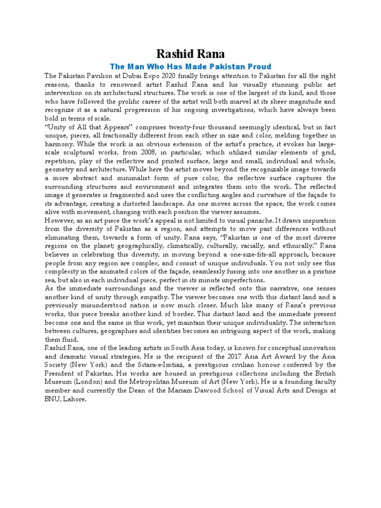 Rashid Rana: The Man Who Has Made Pakistan Proud | PDF | Aesthetics ...