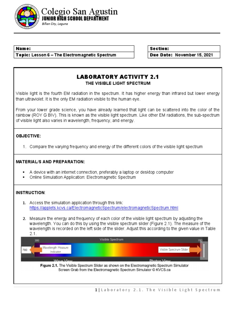 Laboratory Activity 2.1 - The Visible Light Spectrum | PDF ...