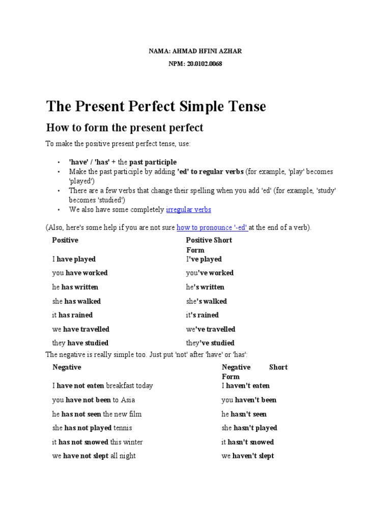 Present Perfect Simple Tense Guide | PDF | Verb | Grammar