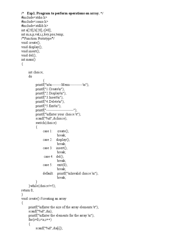 Exp1. Program To Perform Operations On Array. | PDF | Computer ...