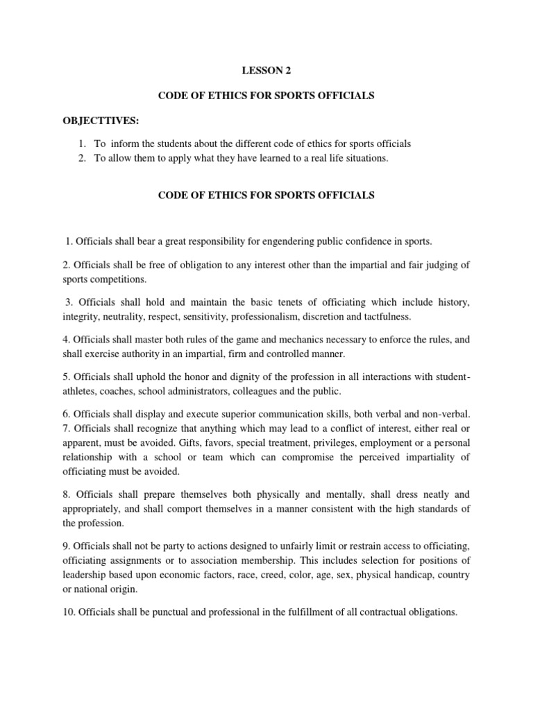 Week 001 Module Code of Ethics For Sports Officials | PDF | Sports ...