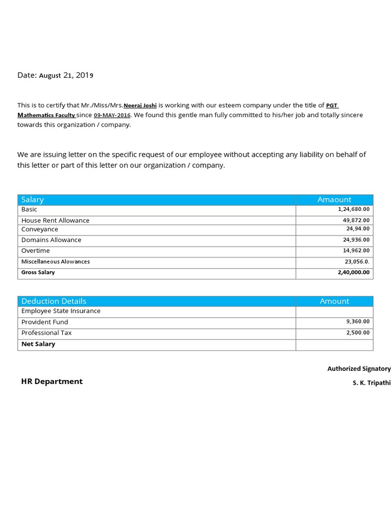 Salary Certificate | PDF