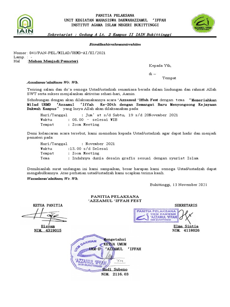 Contoh UNDANGAN PEMATERI | PDF