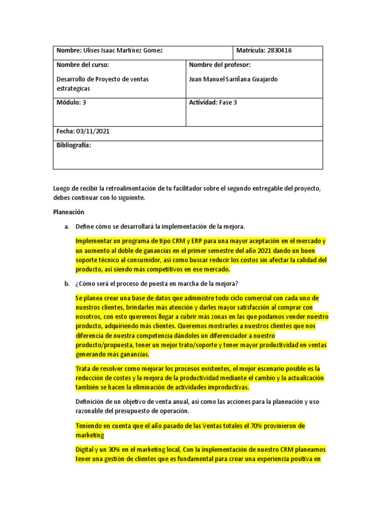 Desarrollo de Proyecto de Ventas Estrategicas Fase 3 | PDF | Gestión de ...