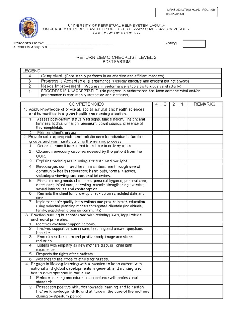 Postpartum Checklist | PDF | Nursing | Childbirth