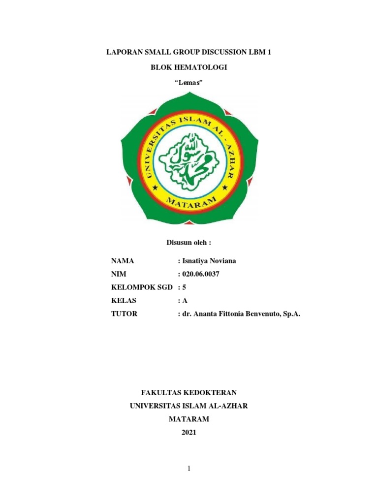 Isnatiya Noviana - 020.06.0037 - Laporan SGD LBM 1 (Hematoimunologi) | PDF | Kesehatan Holistik