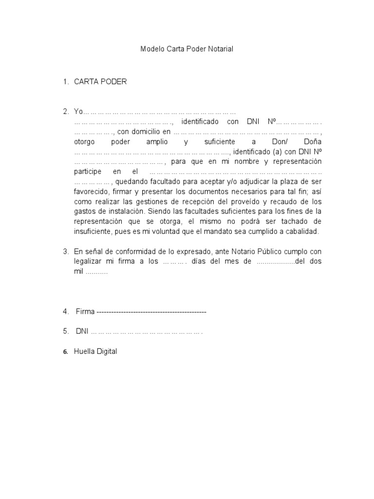 Modelo Carta Poder Notarial | PDF