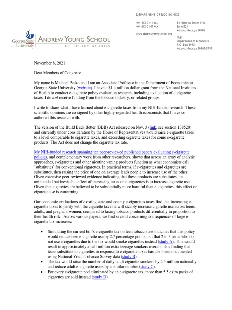 Michael Pesko - Letter Congress - Ecigtax - 11.8.2021 | PDF ...