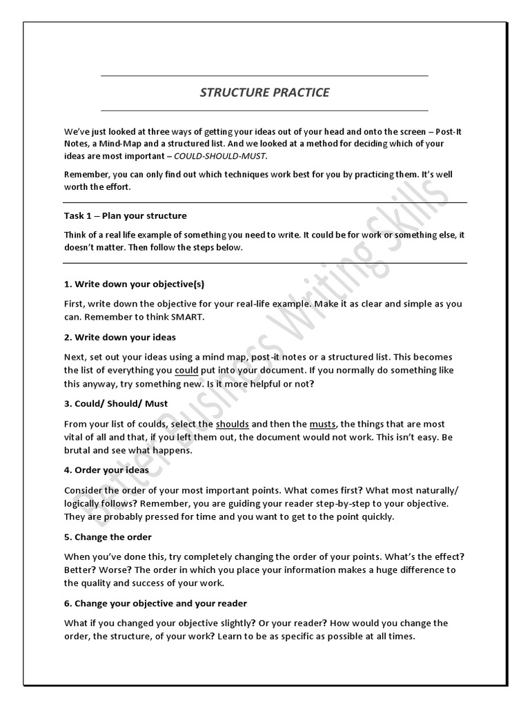 Structure Practice: Task 1 - Plan Your Structure | PDF