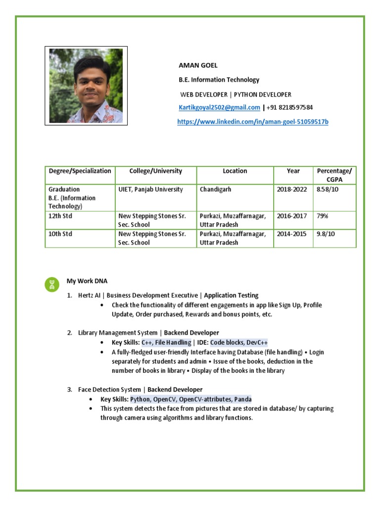 B E Information Technology Aman Goel Pdf Databases Python Programming Language