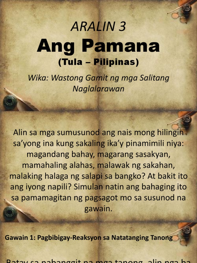 Aralin 3 TULA ANG PAMANA | PDF
